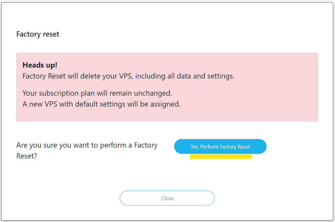 Reset VPS to Factory Defaults – AppOnFly